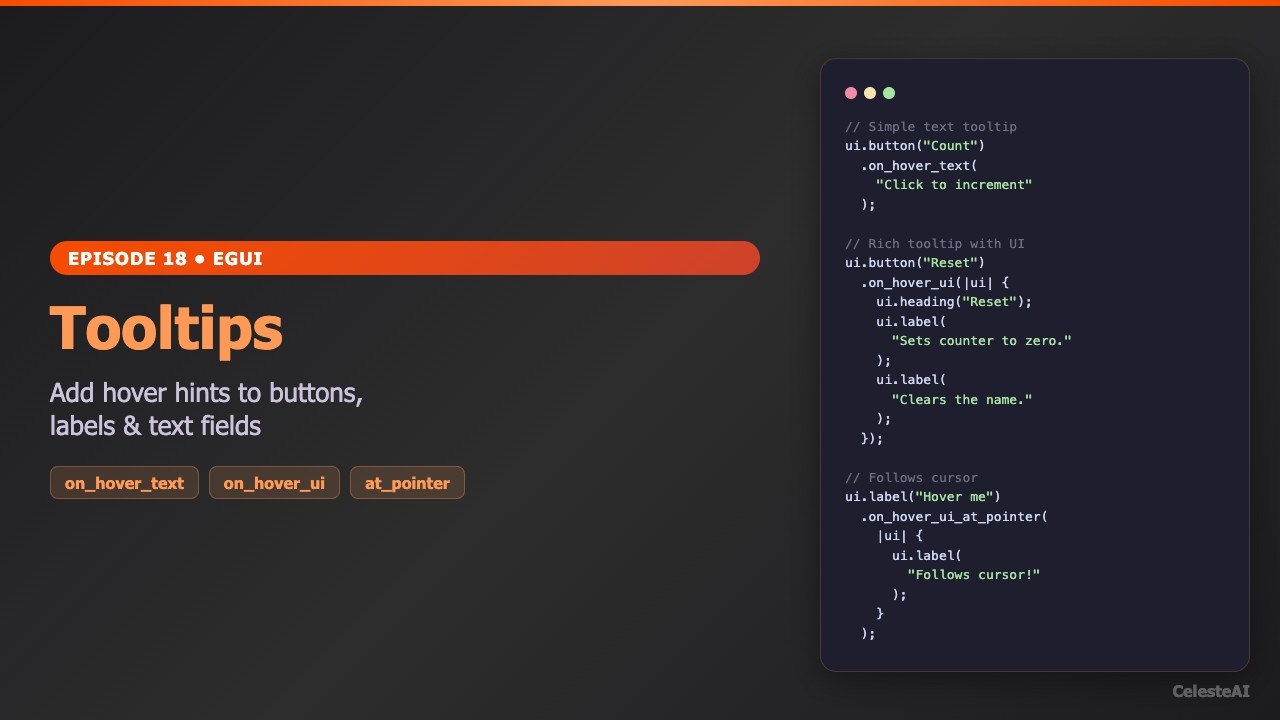 Rust egui Tutorial #18: Tooltips — Add Hover Hints to Any Widget