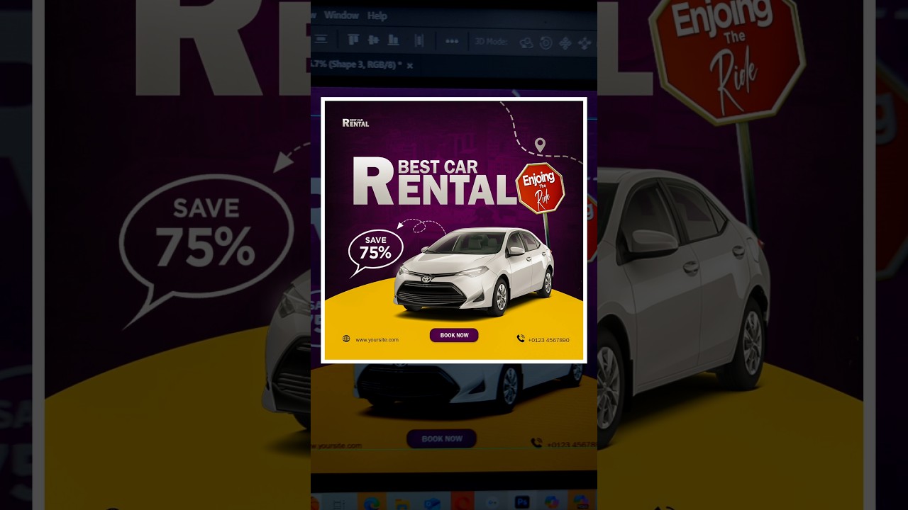 Car Rental Social Media Post Design in Photoshop | Easy & Professional Tutorial