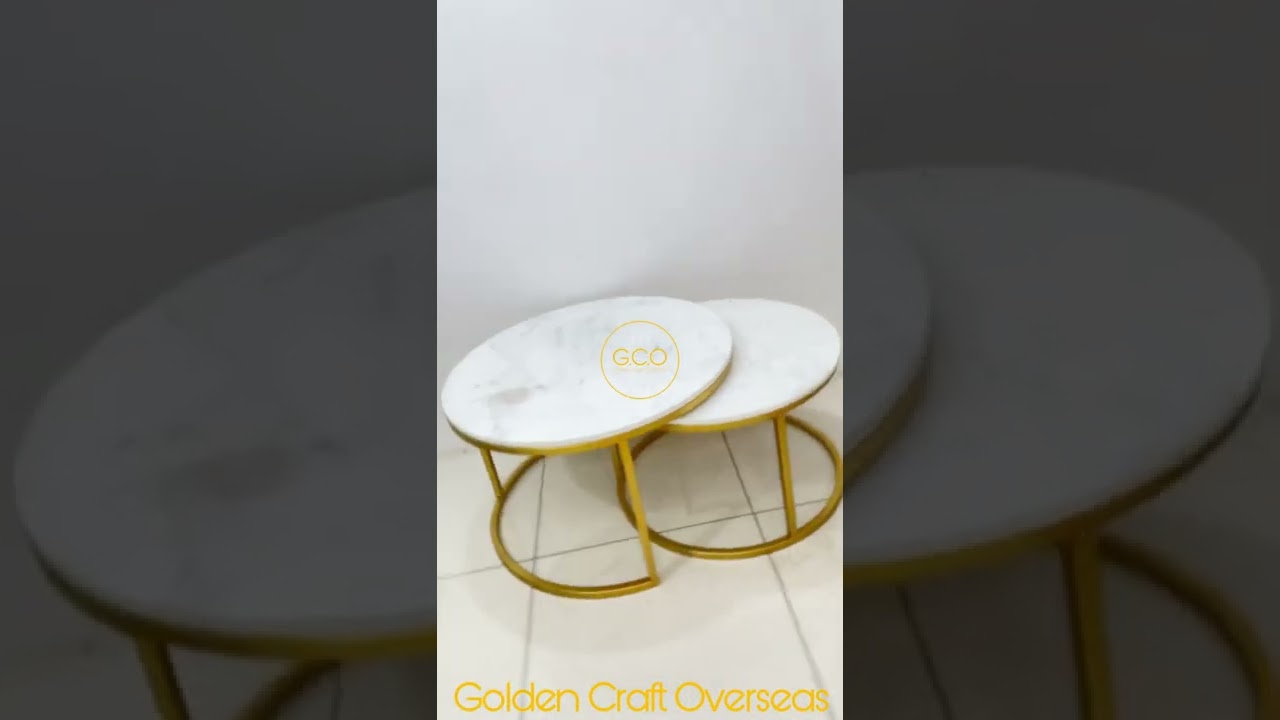 GCO IRON COMMON CENTER NESTING TABLE SET OF 2 WITH BLACK AND GOLDEN POWDER COATED , MARBLE TOP 💟