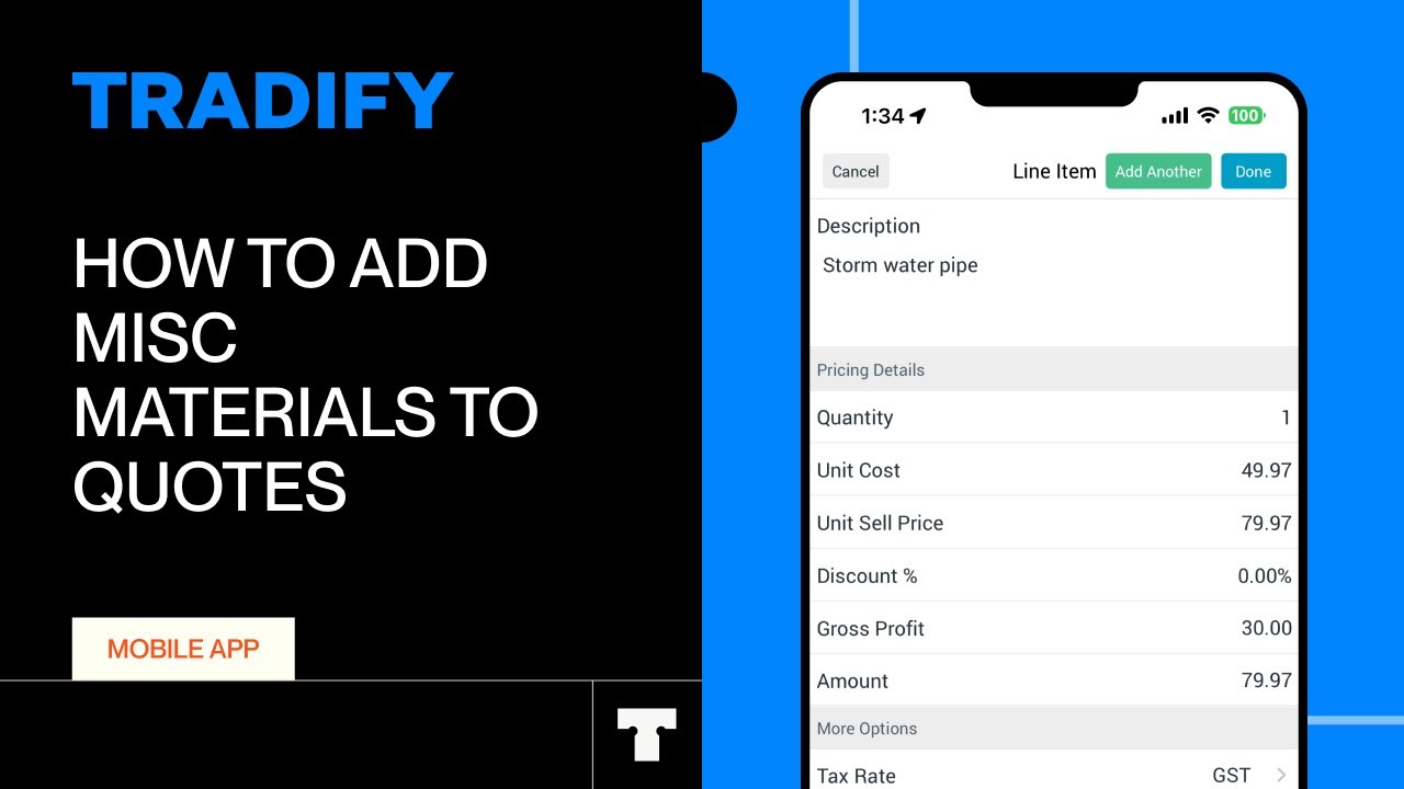 Adding Miscellaneous Materials to Quotes on the Tradify Mobile App