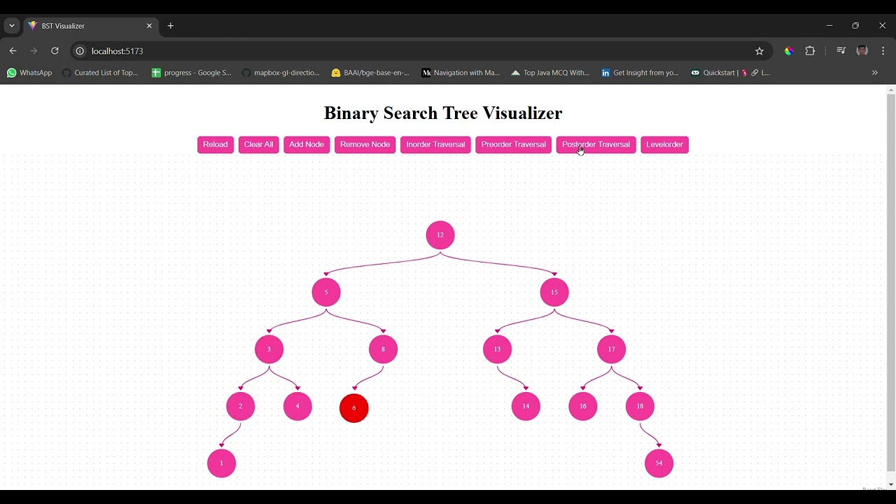 Binary search tree visualiser project in React.js