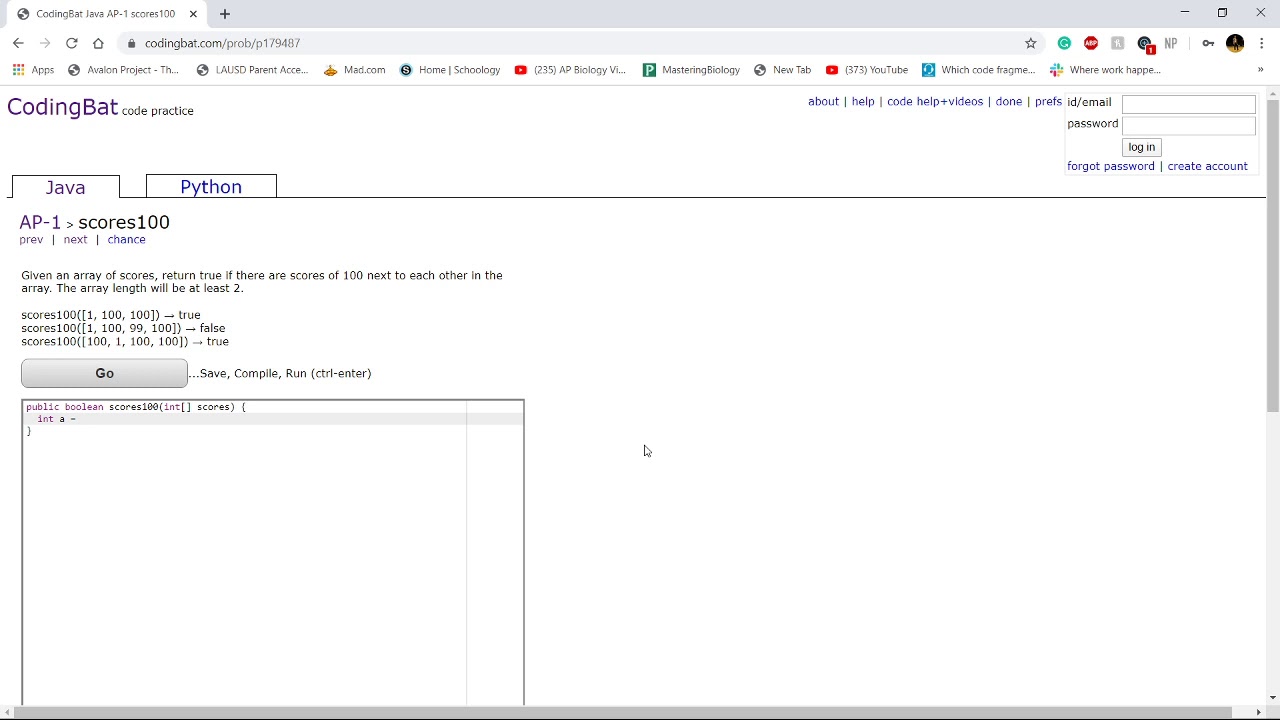 AP-1 (scores100) Java Tutorial || Codingbat.com