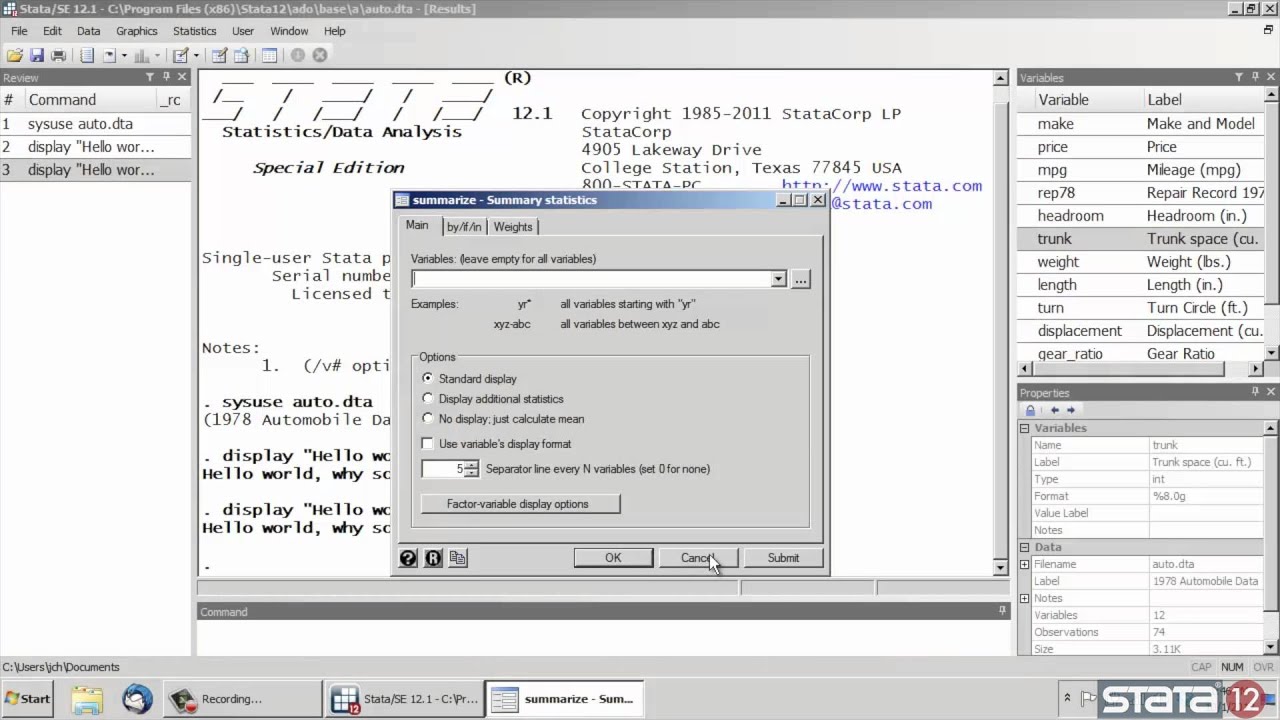 Tour of the Stata 12 interface