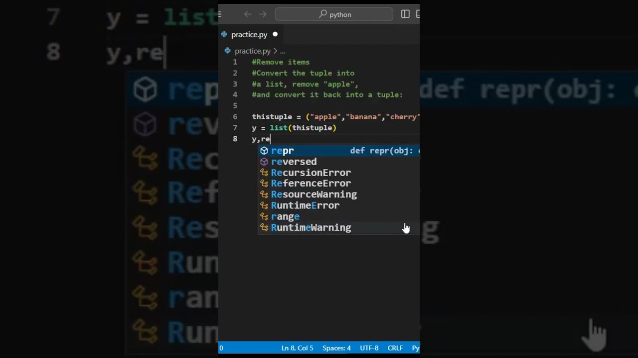 Remove Items #python #pythonprogramming #coding #code #pythoncoding
