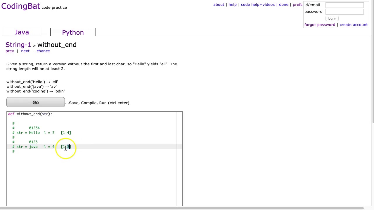 Codingbat - without_end (Python)