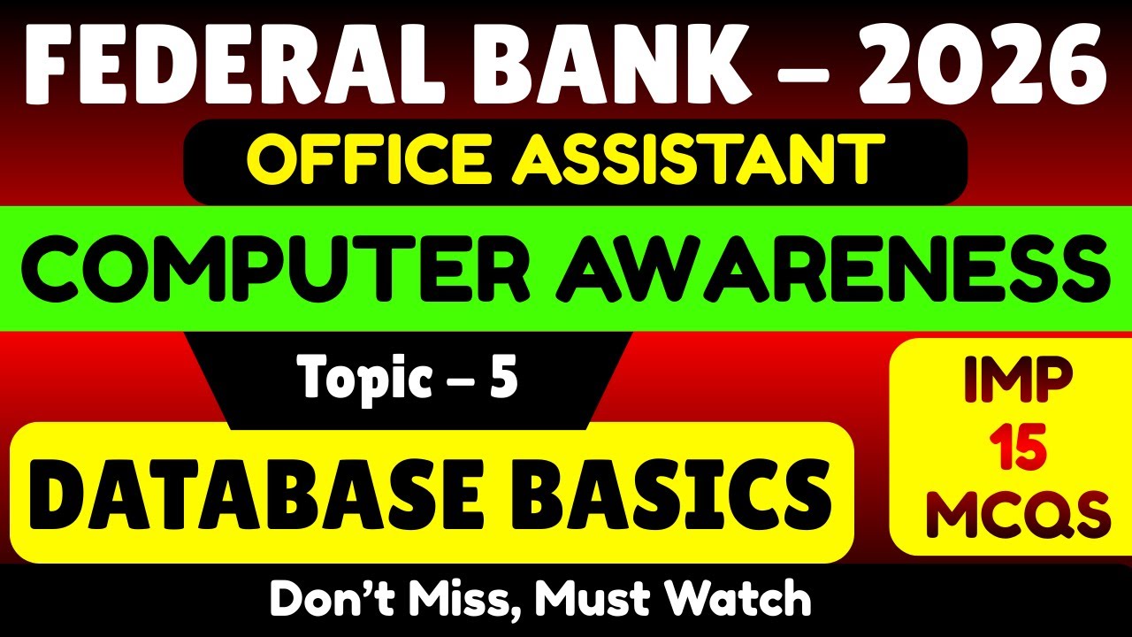 Database Basics MCQS | Federal Bank 2026 Office Assistant | Federal Bank Computer Awareness 2026 PDF