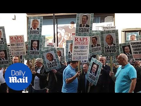 Taxi drivers protest against the Tories outside Osborne's job - Daily Mail