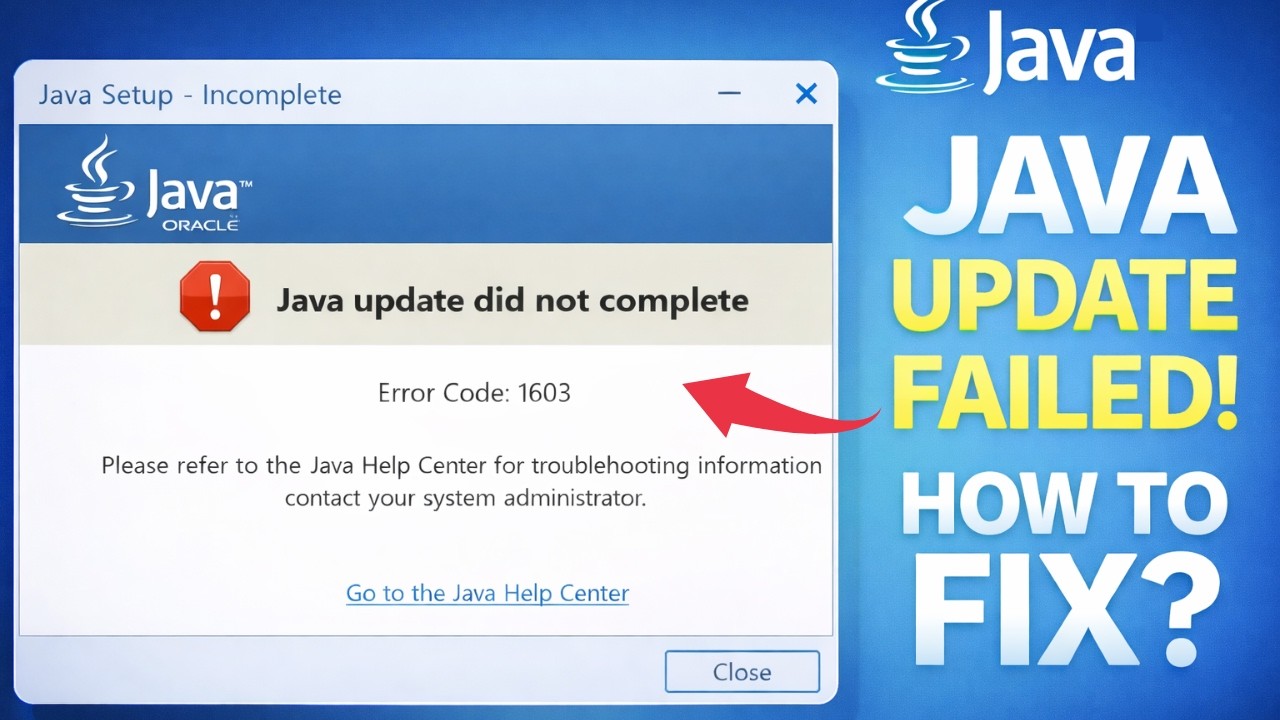 Java Update Did Not Complete Error Code 1603 FIX ( 2026 )