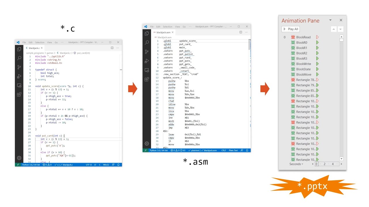 Can we compile C code into PowerPoint?