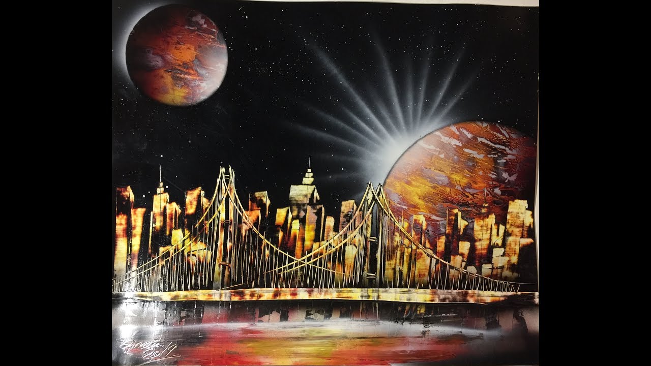 Brooklyn Bridge with the galaxy | galaxy spray art