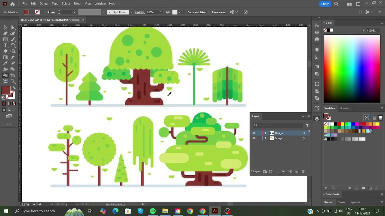 How to Create Forest & Trees Flat illustration Design Tutorial