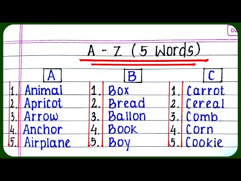A to Z alphabets with spelling for 5 words for learning |A to Z alphabet 5 words | Five words A toZ