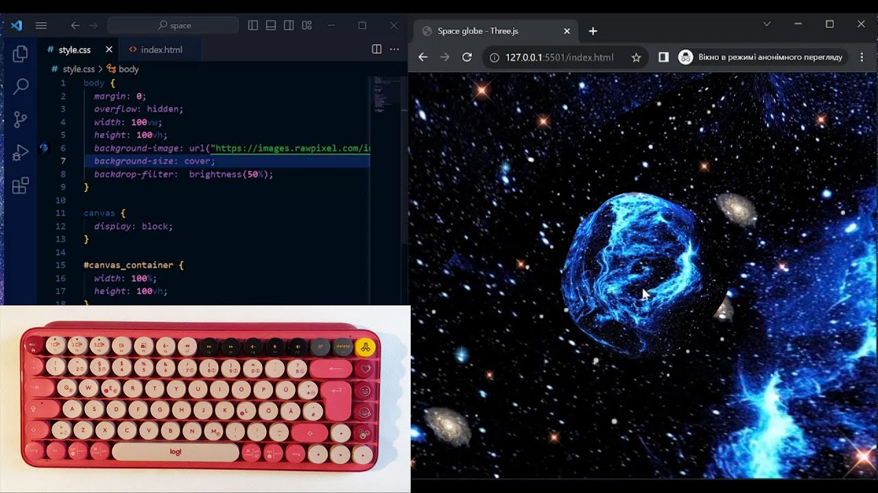 ASMR Programming - 12 Demo  Space globe - Three.js