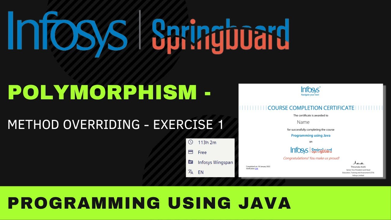 Method Overriding Exercise -1 | Programming Using Java | Infosys Springboard
