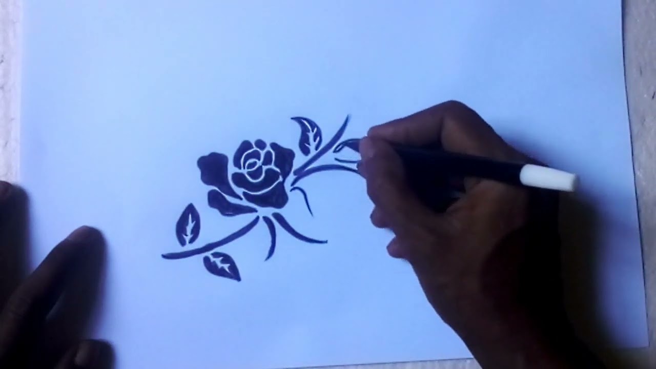 menggambar bunga mawar stencil