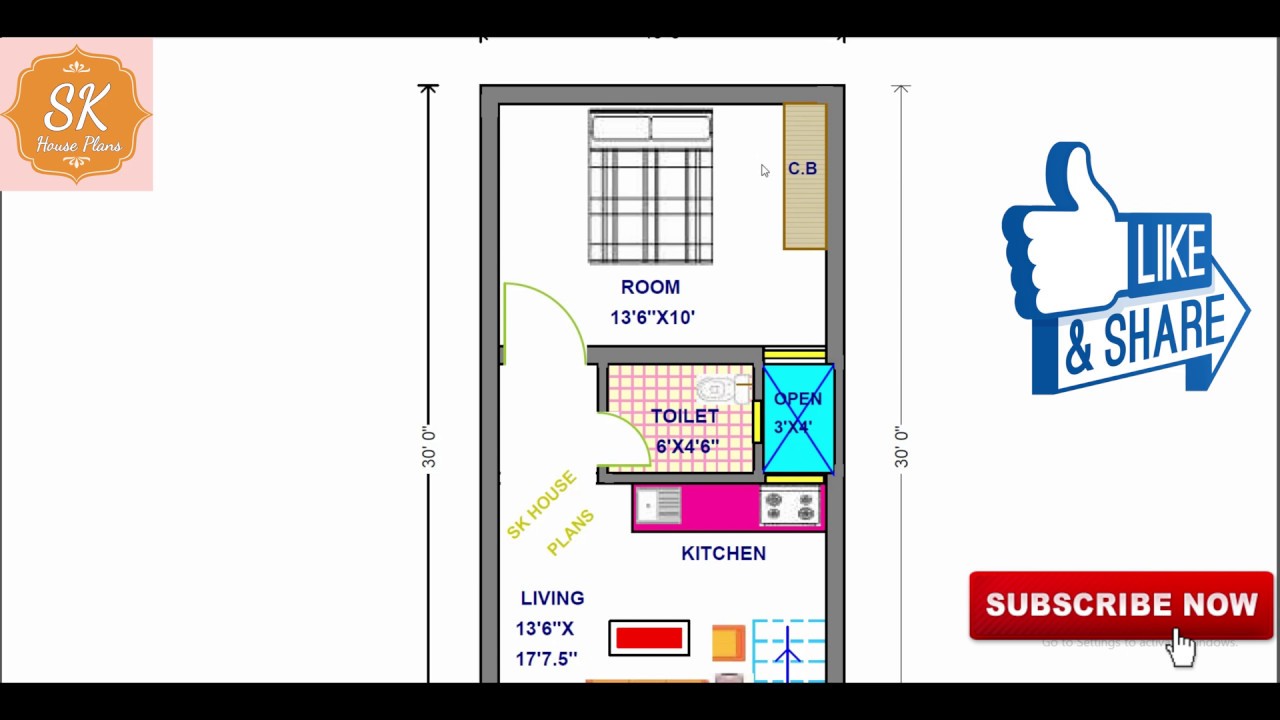 HOUSE PLAN 15' X 30' / 450 SQ.FT / 50 SQ.YDS / 42 SQ.M / (4K)