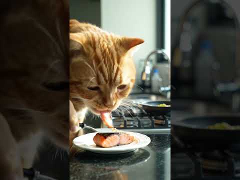 a cat eating the fish | viral cat video | ai cat video | ai | #aishorts #funnycat #aianimalvideo