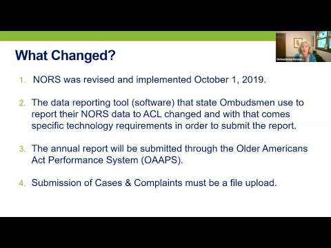May 20, 2020: New State Ombudsman Orientation - Introduction and Overview: NORS and OAAPS