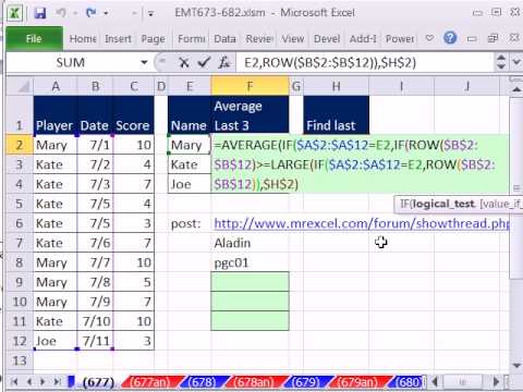 Excel Magic Trick 677: AVERAGE Last 3 Scores -- Mr Excel Message Board Array Formula