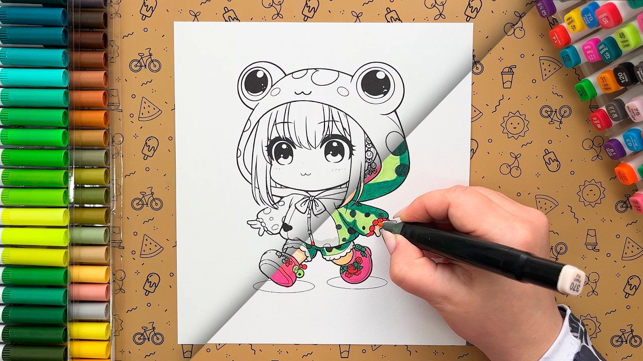 Kawaii Frog Girl Coloring 🐸💚 Cute & Satisfying Art #coloring #chibi
