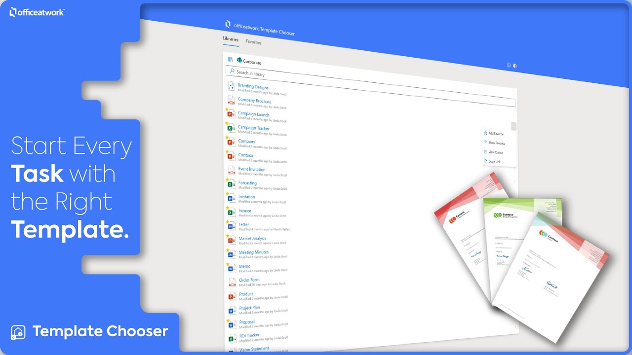 Start Every Task in Every Application with the Right Template! | officeatwork Template Chooser