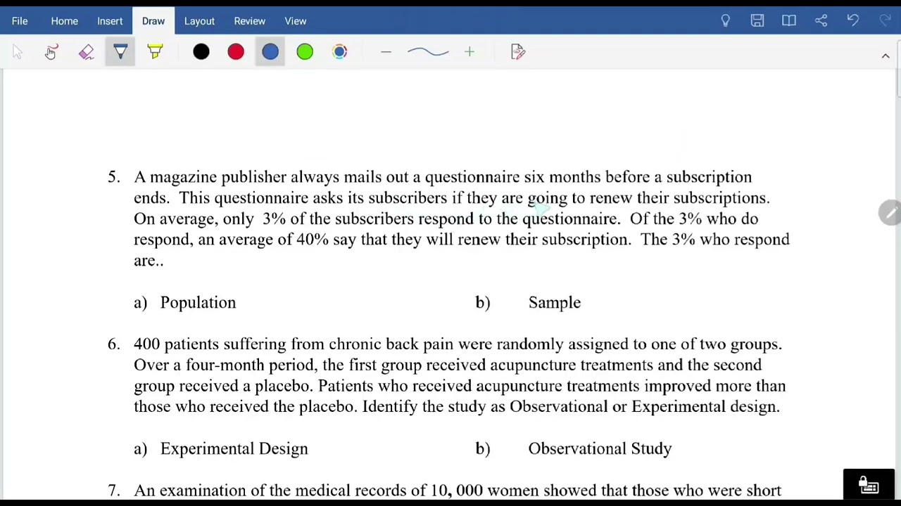 Basic Definition & Sampling Worksheet Video Solutions