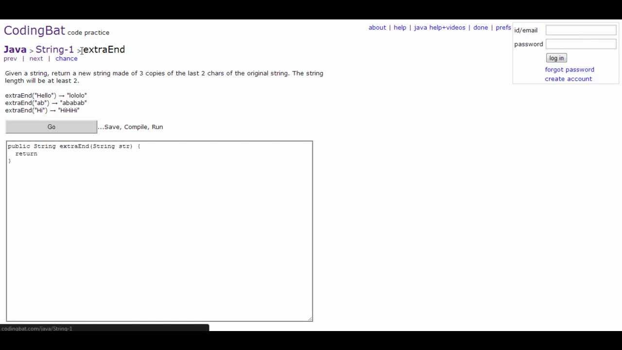 Coding Bat - Java String Tutorial extraEnd