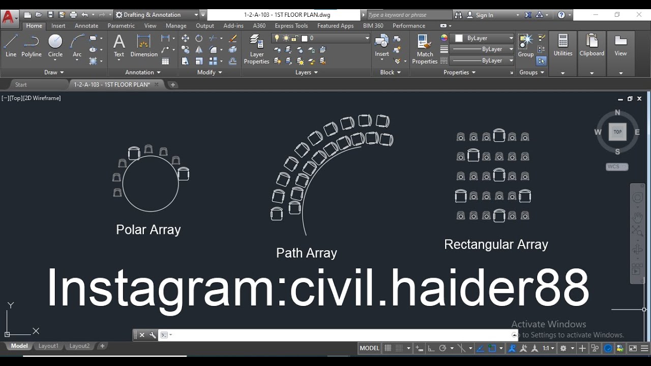 AutoCAD Tutorial:HOW TO USE ARRAY IN AUTOCAD/1-RECTANGULAR,2-POLAR,3-PATH ARRAY.#autocad