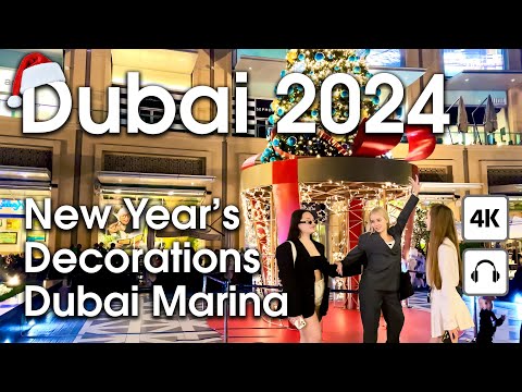 Dubai 🇦🇪 New Year’s Decorations 🎄 Dubai Marina [ 4K ] Walking Tour