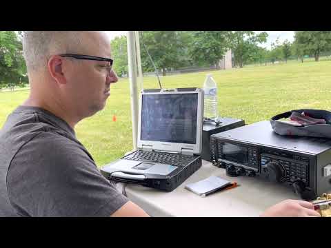 Me on the paddles during ARRL Field Day 2022 - K9IU CW