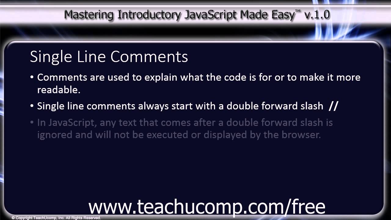 JavaScript Training Tutorial Single Line Comments