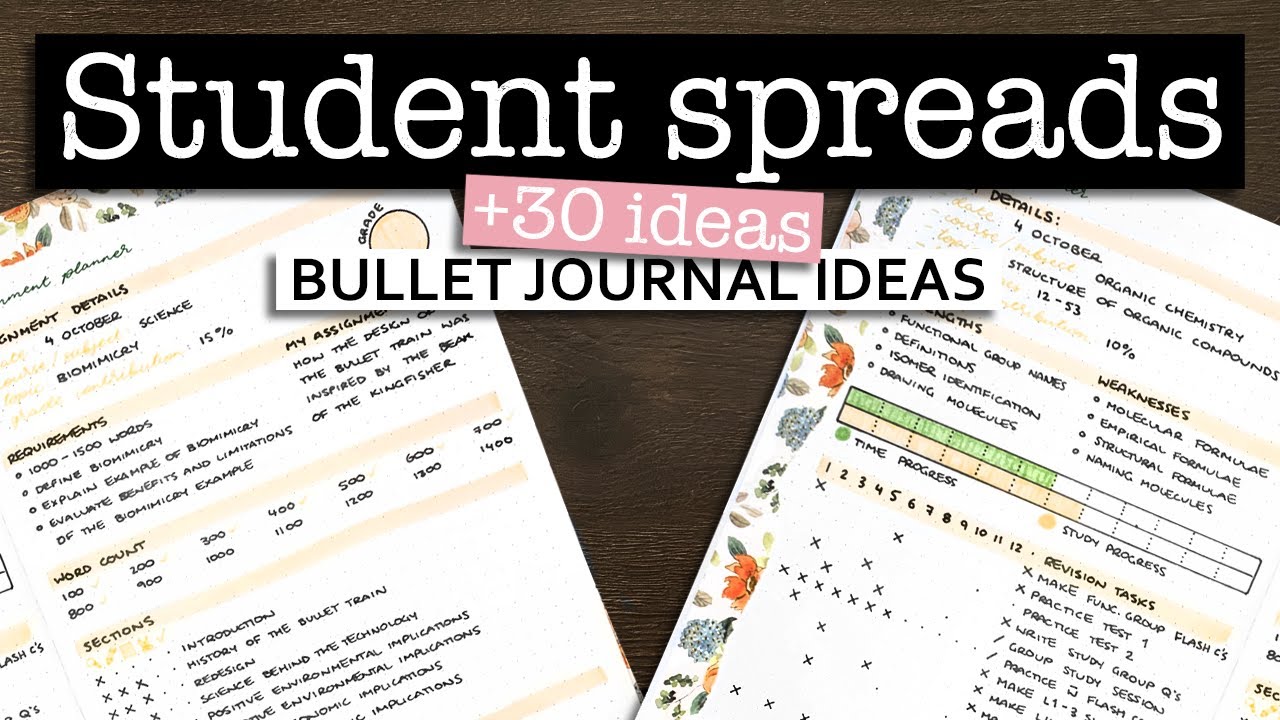 Bullet journal ideas for students 💜 School and university layouts