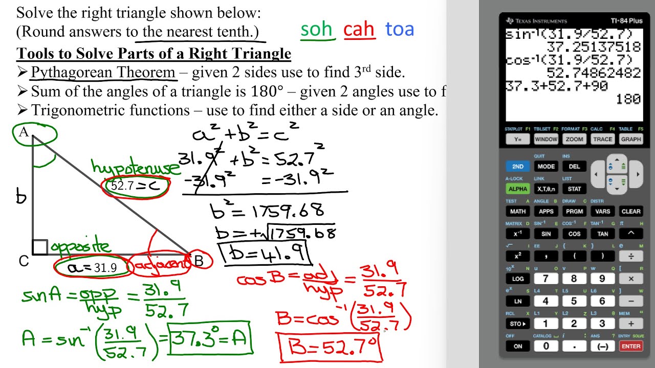 Solve a Right Triangle Given Two Sides in a Sketch of Triangle