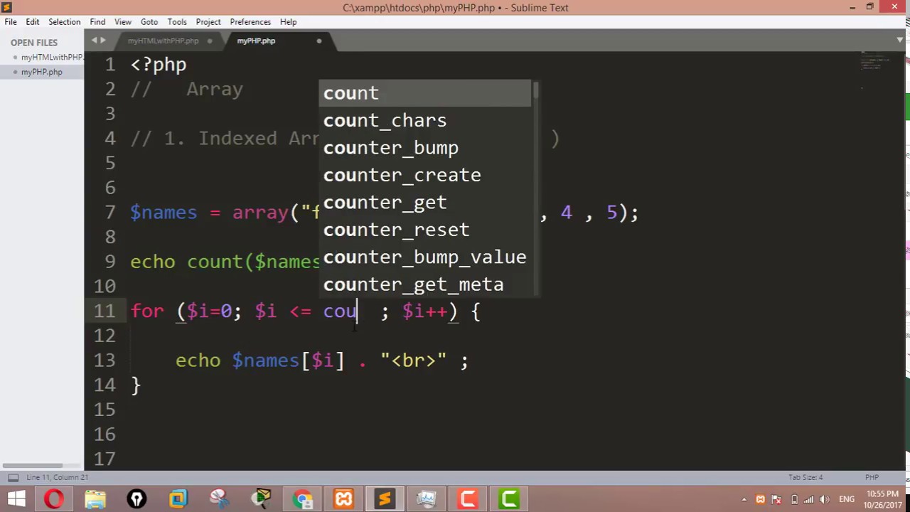 PHP Tutorials for Beginners 47 - for loop with array - Count()