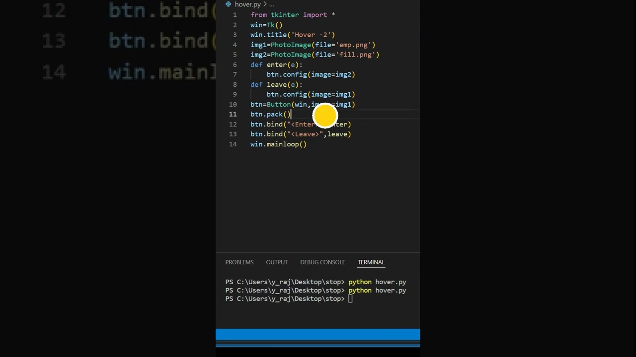 Python Programming Hoer effect of Image in tkinter || get Code.