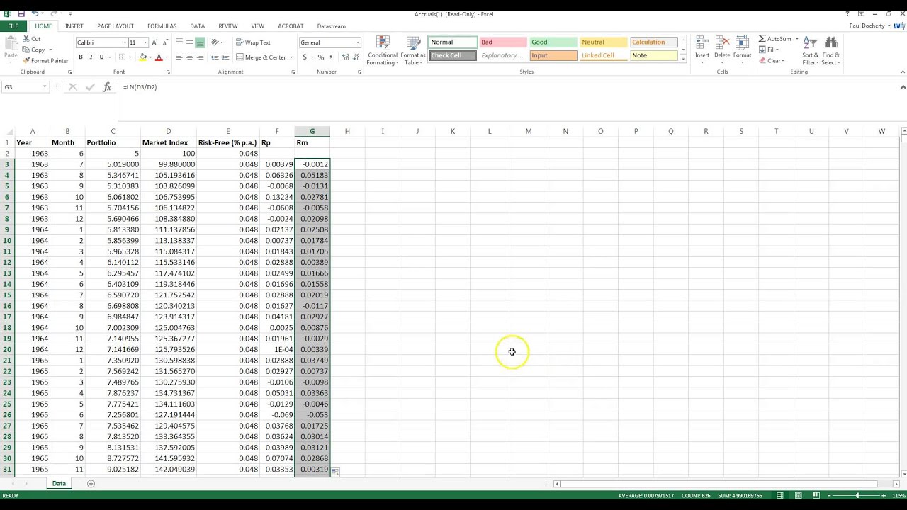 Calculating Log Returns