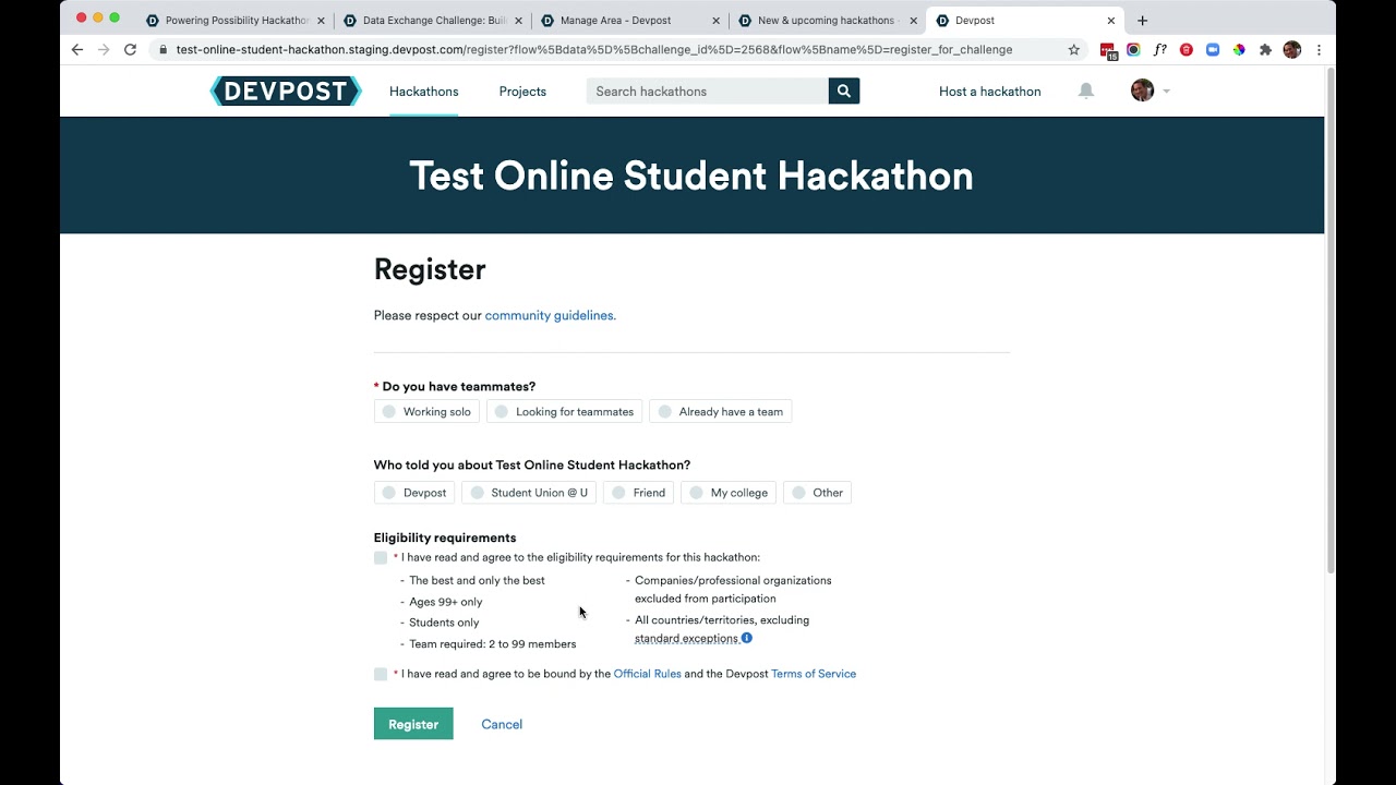 Devpost - Hackathon Eligibility Features