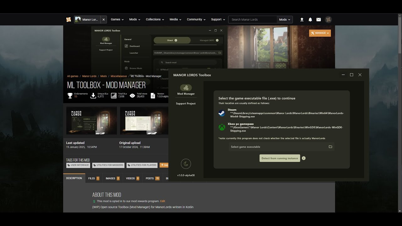 Manor Lords MLToolBox Install