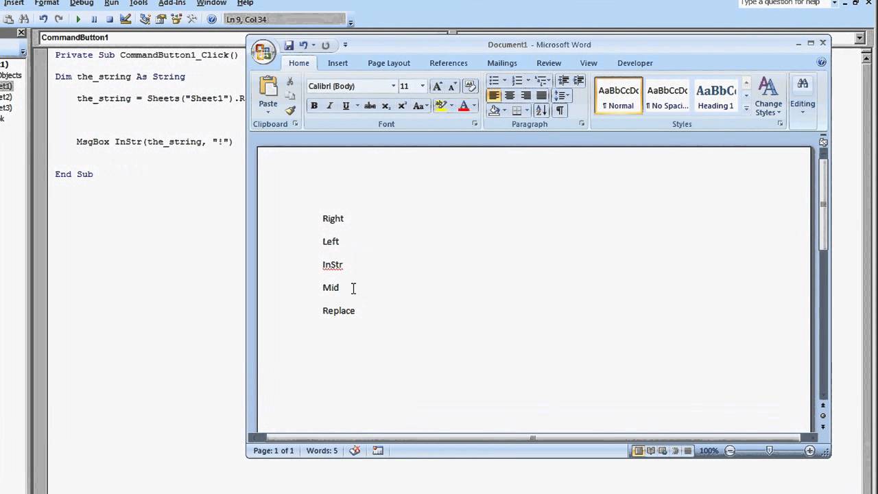 Microsoft Excel VBA String Function Demonstration