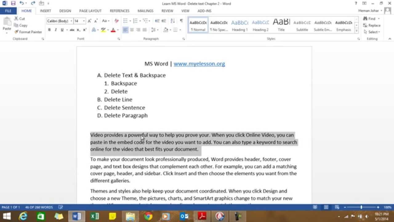 Learn Ms Word How To Delete Text Chapter 2h Learn Excel Course Ms Word Course And Ms Excel