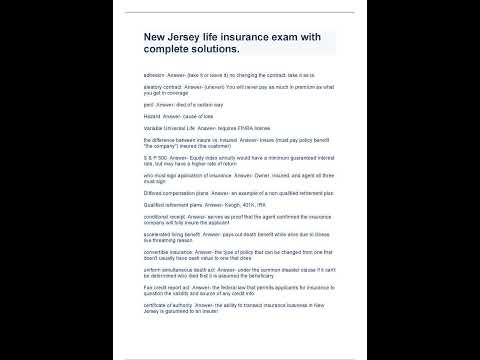 New Jersey life insurance exam with complete solutions pdf