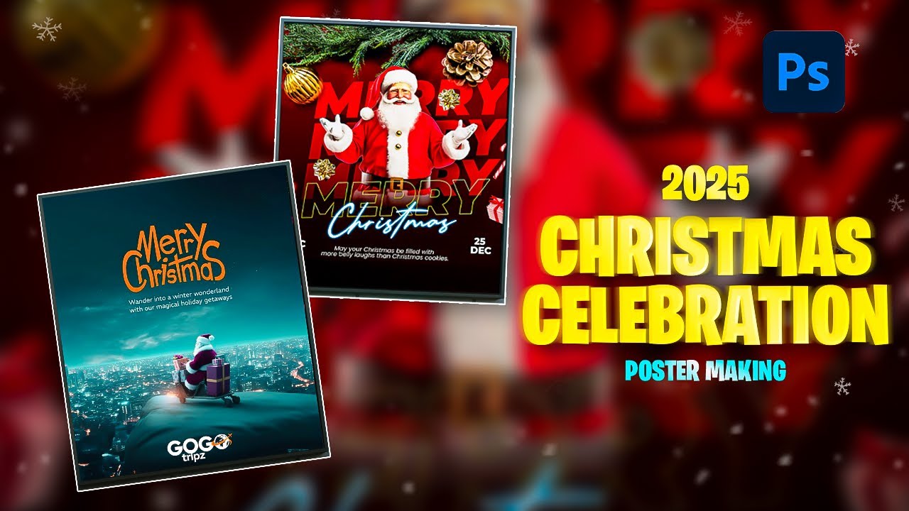 Christmas Poster Design in Photoshop | Santa Theme Holiday Poster Tutorial#photoshop 
