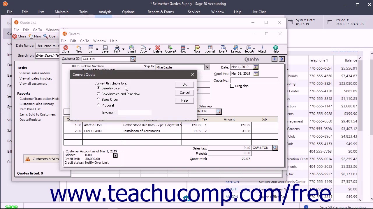 Sage 50 2018 Tutorial Converting Quotes Sage Training