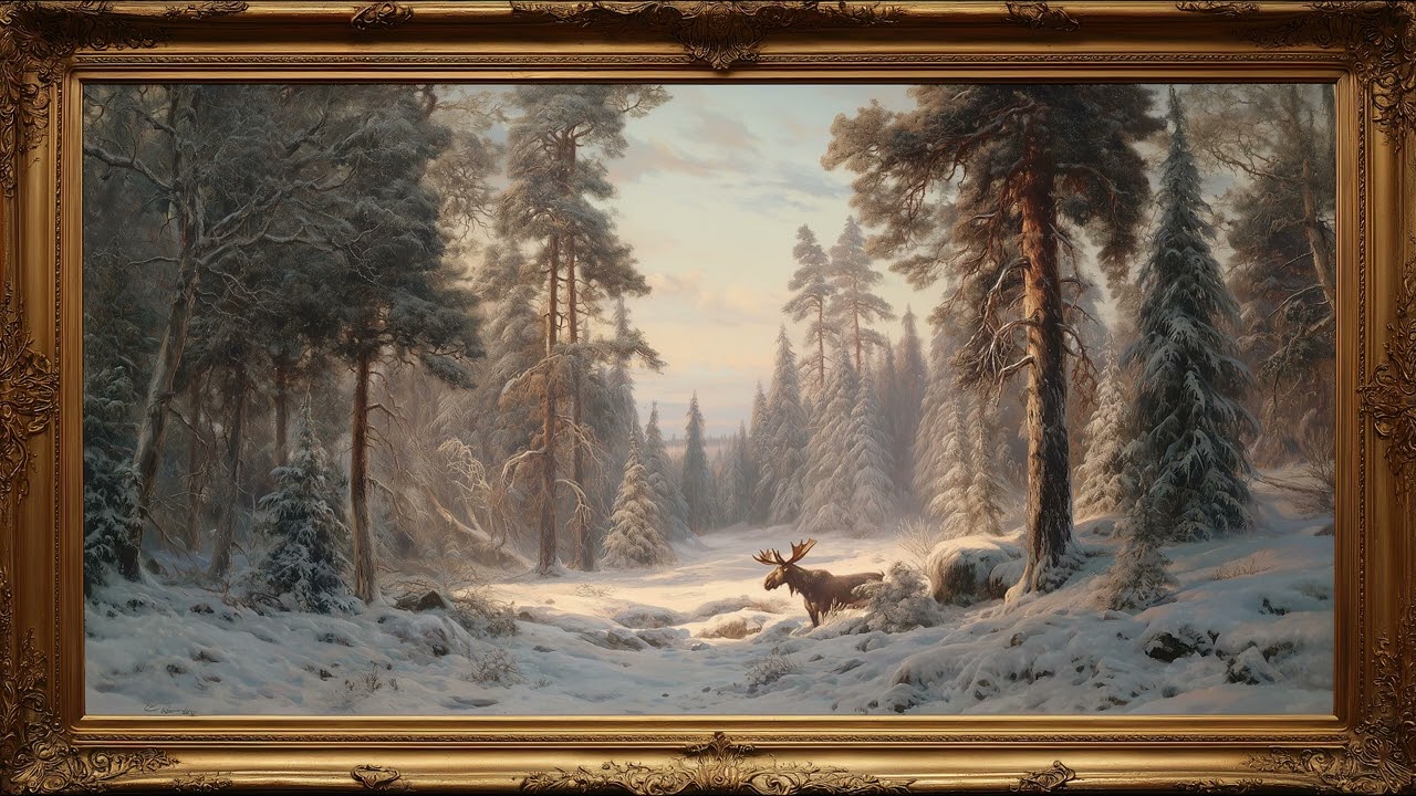 Moose in Winter Forest Silence | Framed Art TV Wallpaper 4K