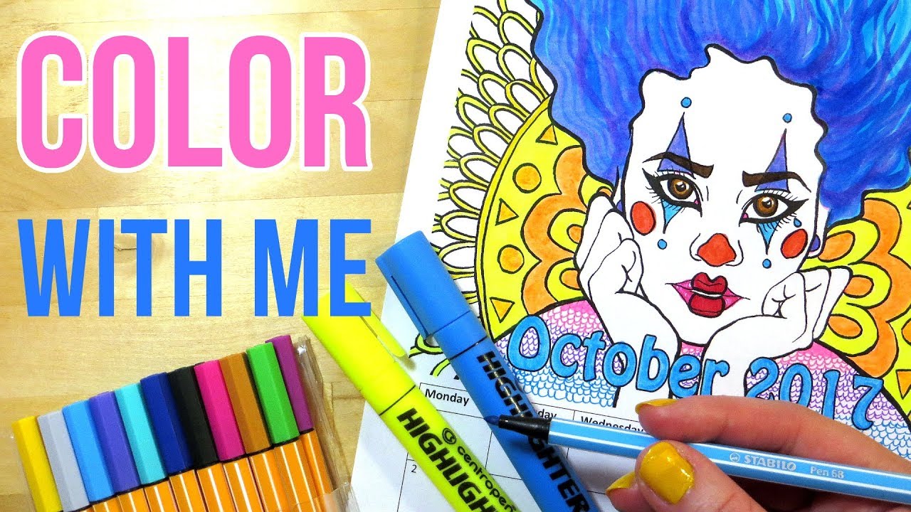 Coloring with Highlighters and Markers || Clown Girl Coloring Calendar