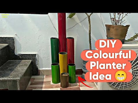 DIY Colorful Planter from Old PVC Pipes | Garden Craft Idea