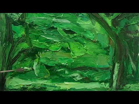 Oil painting knife painting of forest landscape, Paul Cezanne landscape painting process.