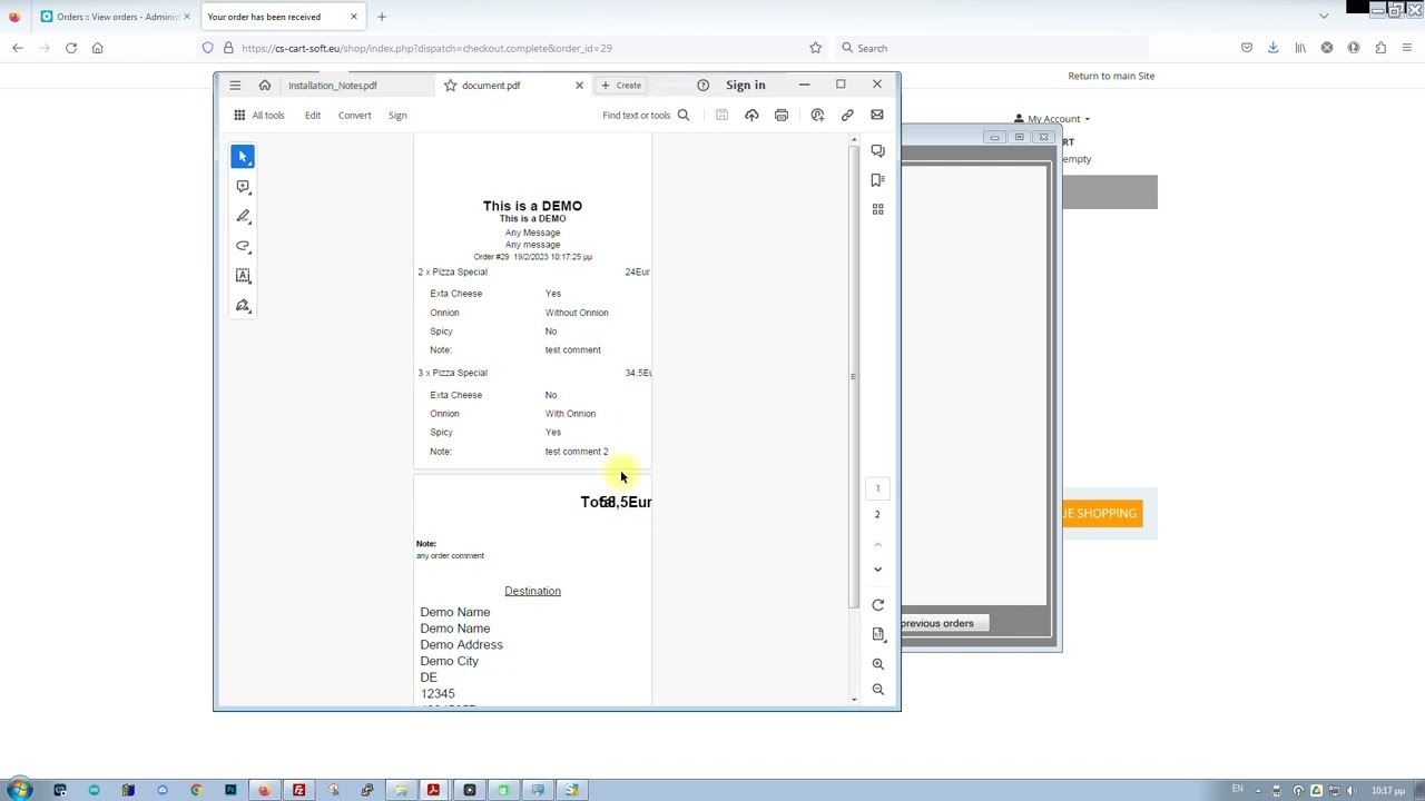 Cs-Cart - Test order using PDF Virtual Printer