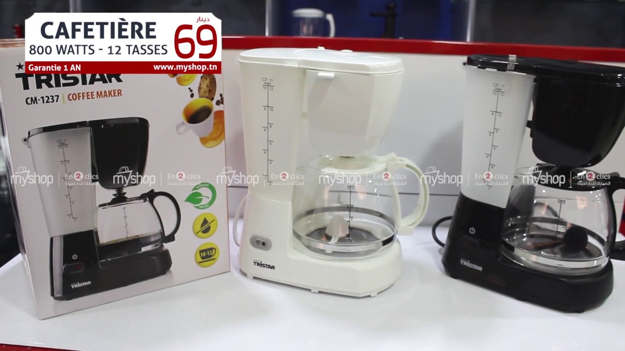 Cafetière électrique 800 Watts 12 tasses blanc ou Noir - Marque Tristar