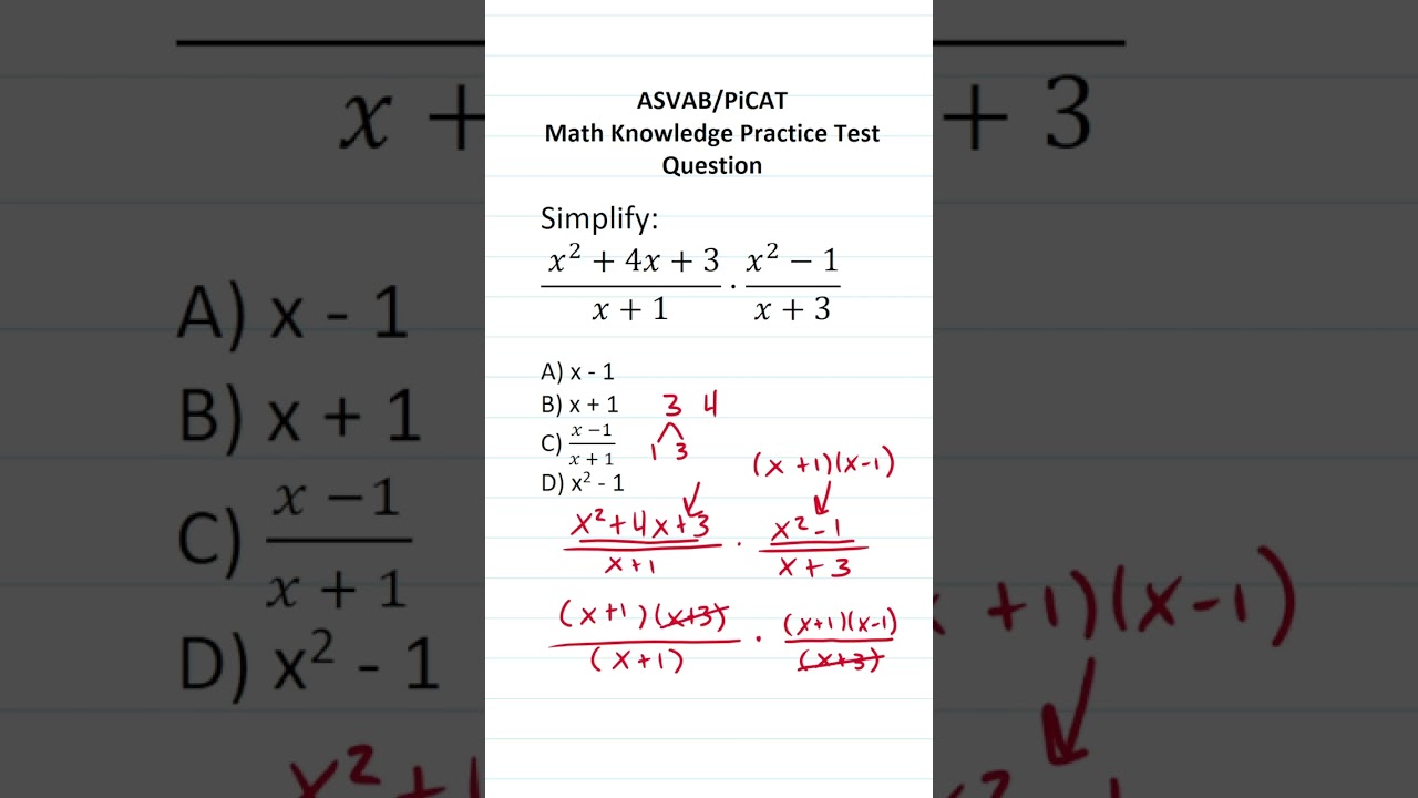 Simplifying Rational Expressions: ASVAB/PiCAT Math Practice Test Q #acetheasvab #grammarhero